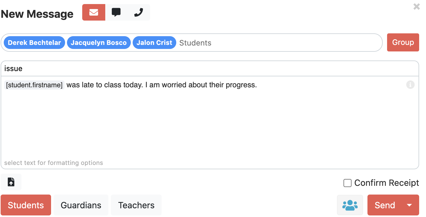 Formatting Text in a Message – ReachMyTeach